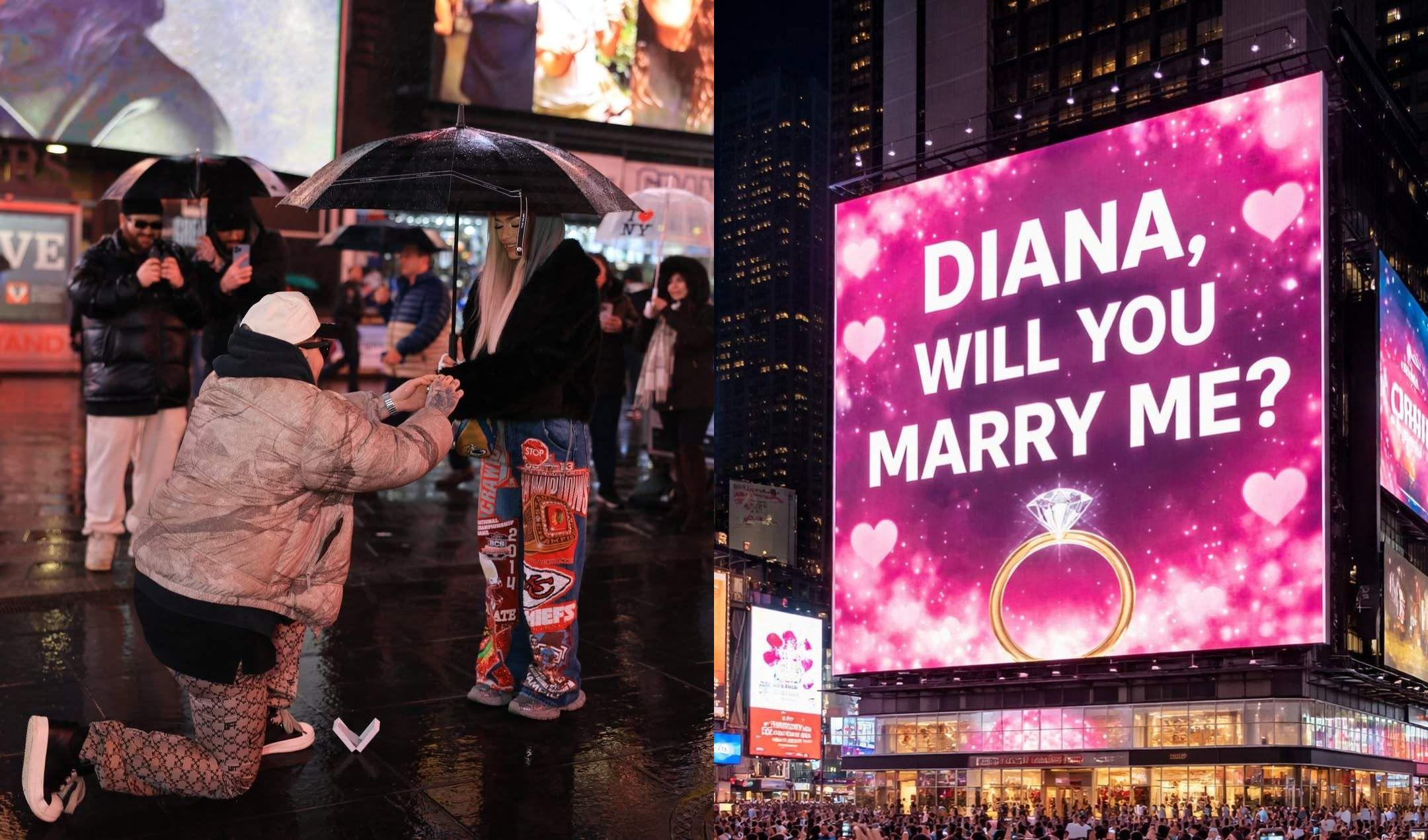 Lino Golden a îngenuncheat în Times Square: „Diana, vrei să te căsătorești cu mine?” | Stirile ...